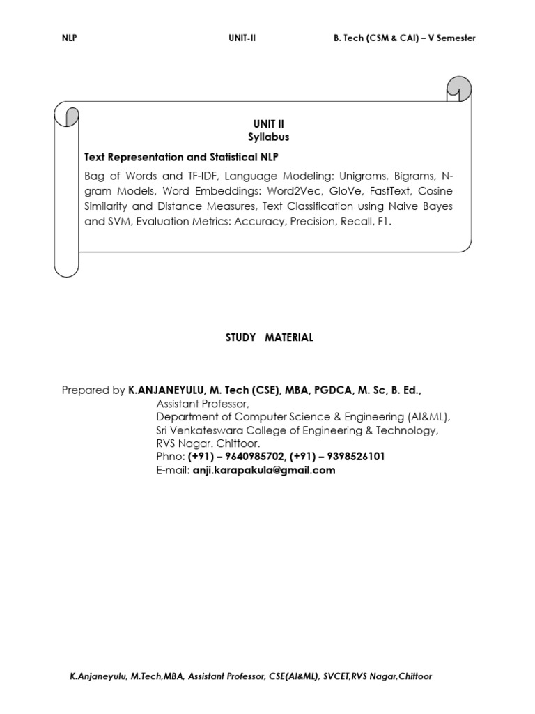 Nlp Unit II Study Material | PDF | Glove | Linguistics