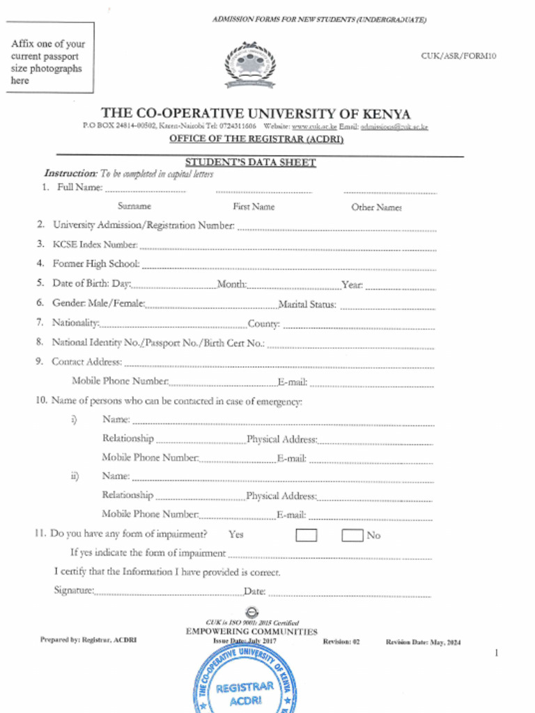 Admission Forms For Undergraduate Students 1 | PDF