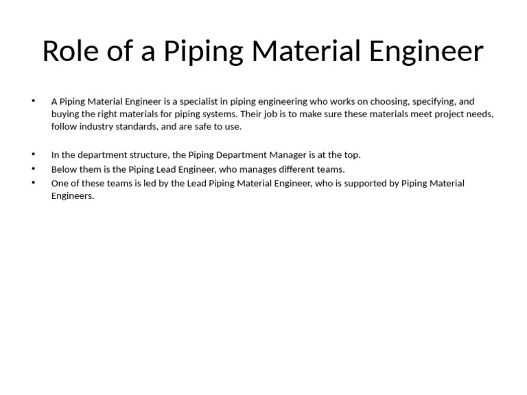 Piping Material Engineer Role | PDF