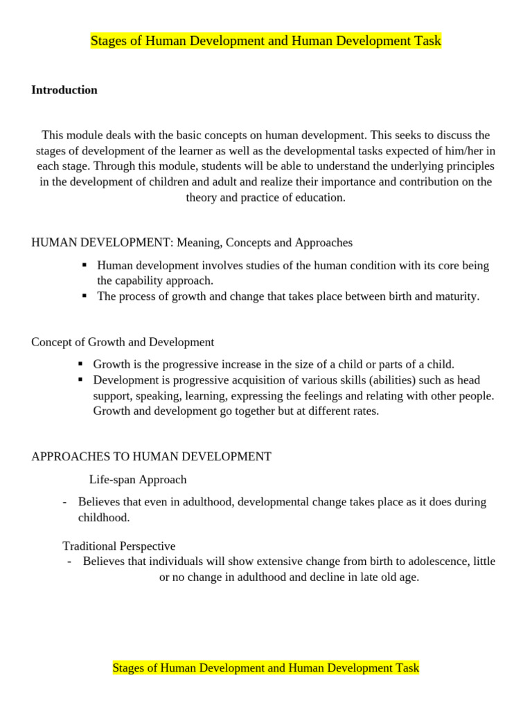 Stages of Human Development and Human Development Task | PDF | Social ...