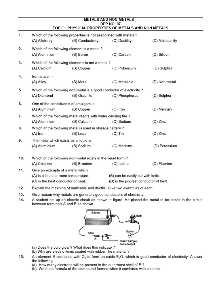 Physical Properties of Metals & Non-Metals | PDF | Metals | Chemical ...