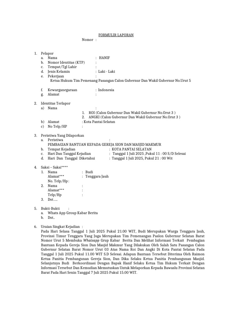 FORMULIR MODEL A1 Contoh Pengisian | PDF