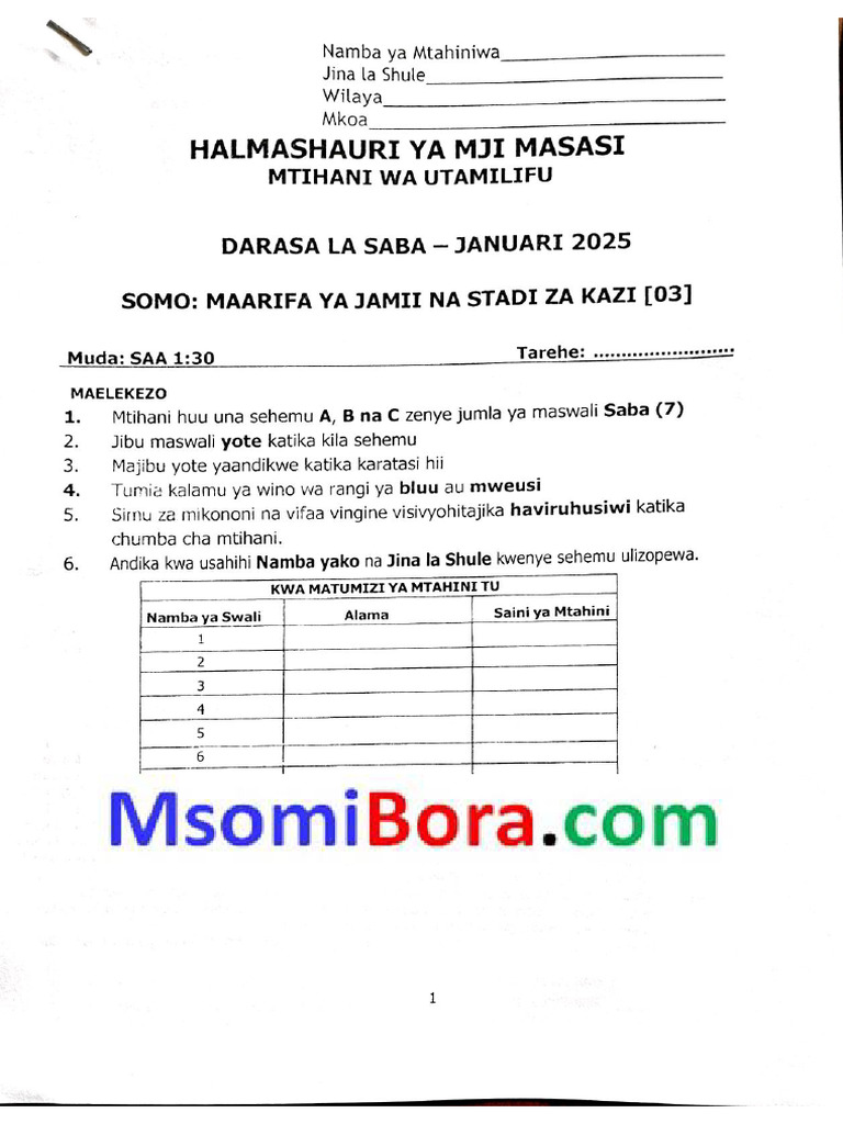 Maarifa Ya Jamii Vii - Masasi Mji | PDF