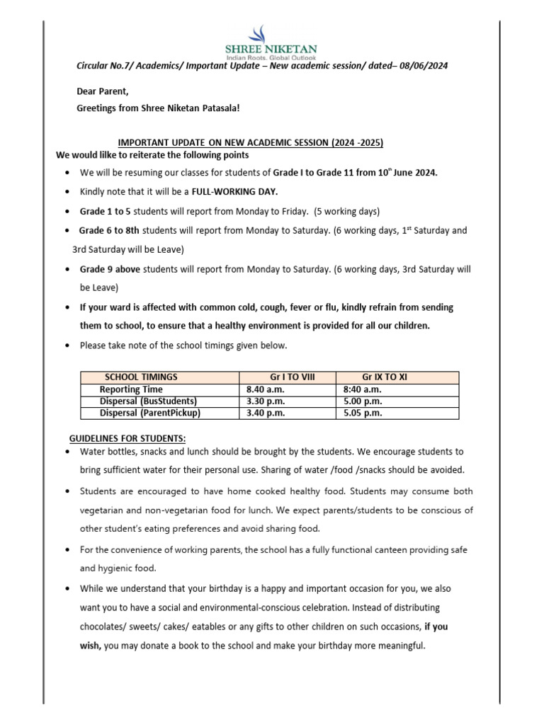 Academic Session 2024-2025 Update | PDF
