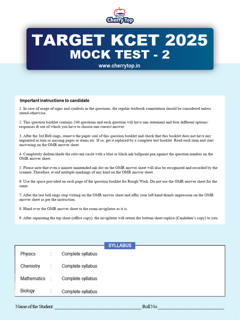 KCET 2025 Mock Test Instructions | PDF | Rotation Around A Fixed Axis ...