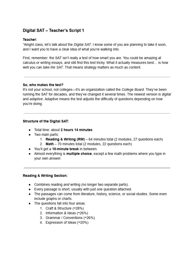 Digital SAT Overview for Students | PDF | Sat | Mathematics