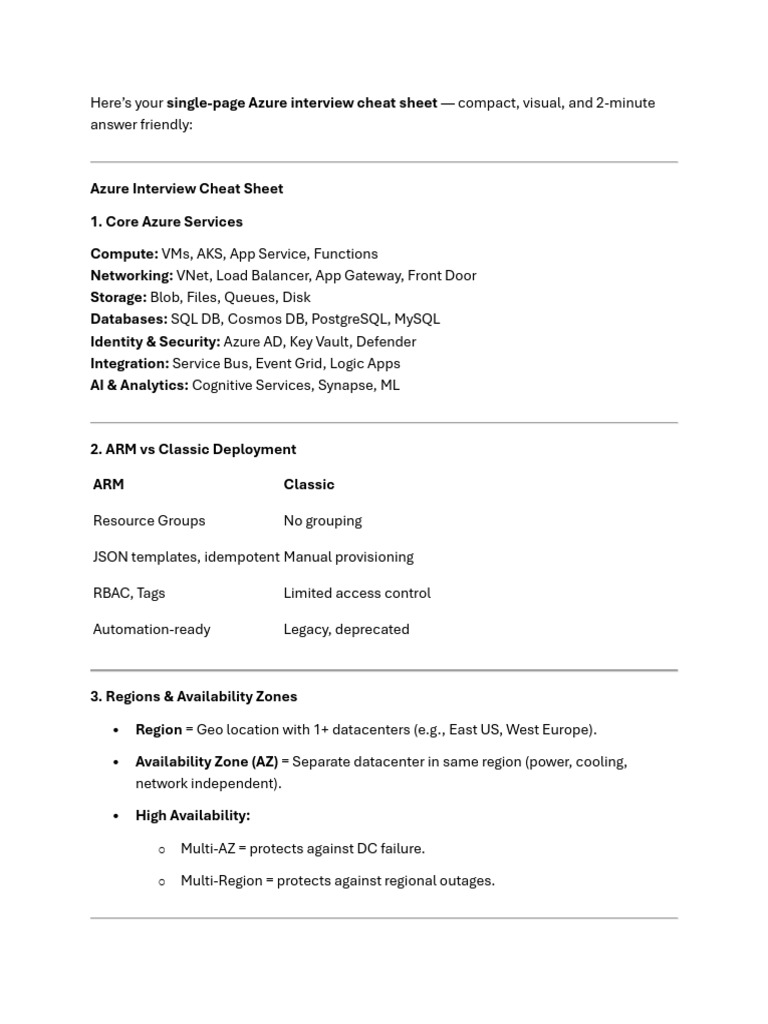 Azure Cheat Sheet | PDF
