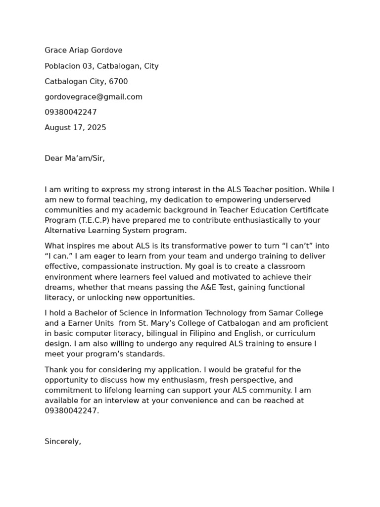 Grace Application Letter | PDF