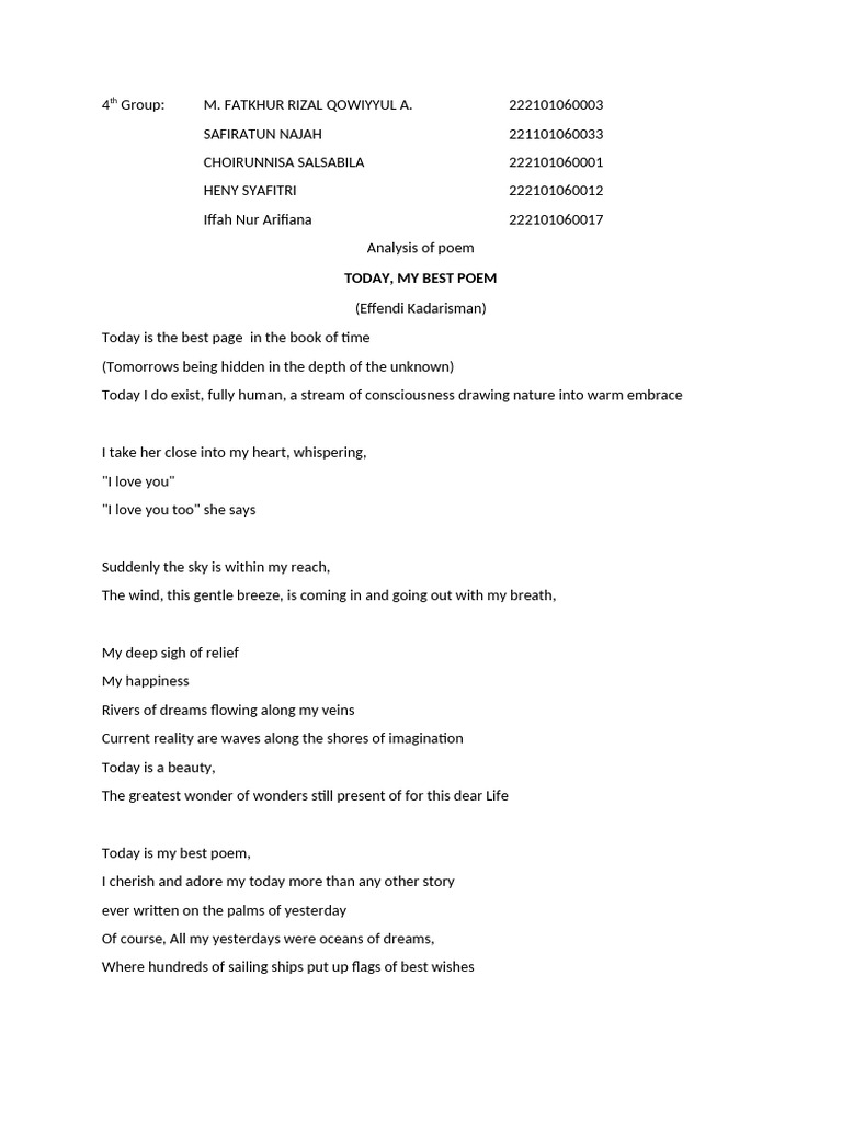 4th Group of Poem Analysis | PDF | Metaphor | Dream