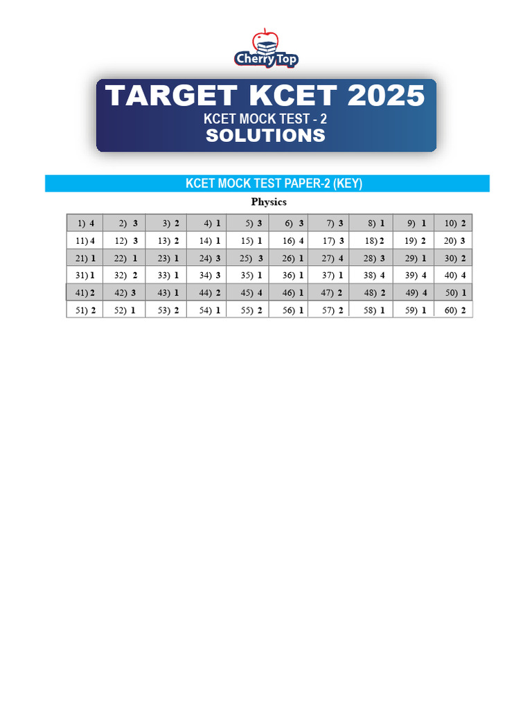 KCET 2025 Mock Test - 2 Solutions | PDF