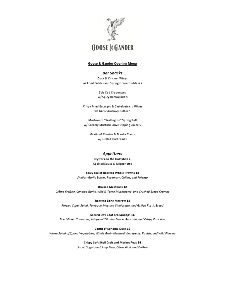 Goose & Gander Menu Highlights | PDF