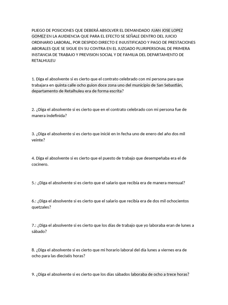 Pliego de Posiciones Ricardo Colindres (Corregido) | PDF