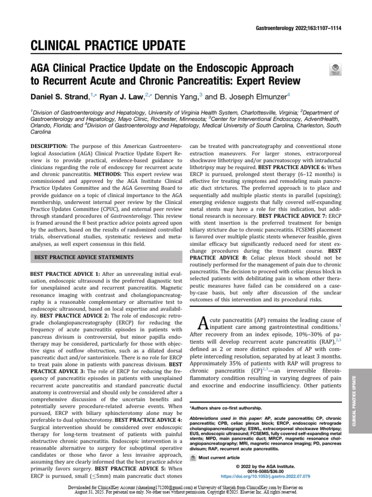 AGA Update on Endoscopic Pancreatitis Care | PDF | Stent | Pancreatic ...