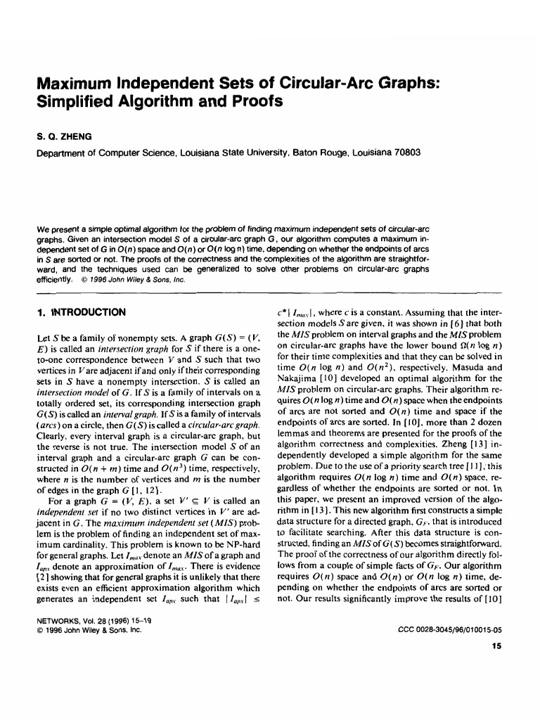 Optimal Algorithm for Circular-Arc Graphs | PDF | Time Complexity ...