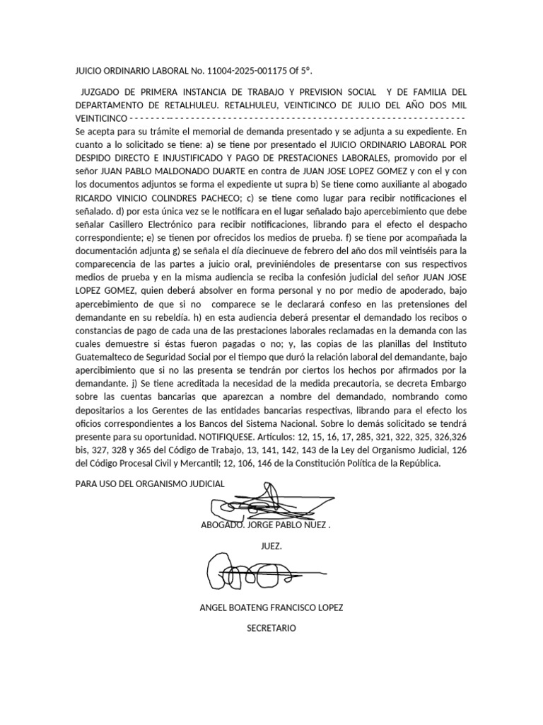Resolucion de Juicio Ordinario Laboral, Ricardo Colindres | PDF ...
