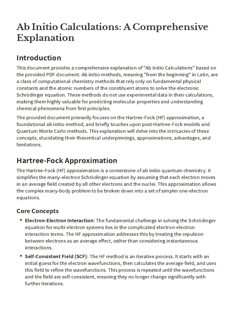 Ab Initio Calculations A Comprehensive Explanation | PDF | Ab Initio Quantum Chemistry Methods ...