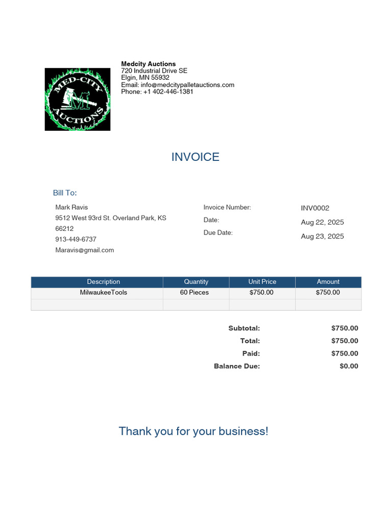 Medcity Auctions Invoice INV0002 | PDF
