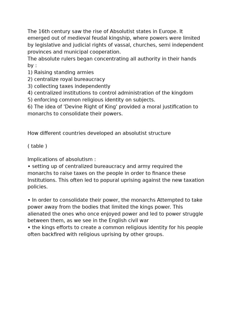 Rise of Absolutism in 16th Century Europe | PDF