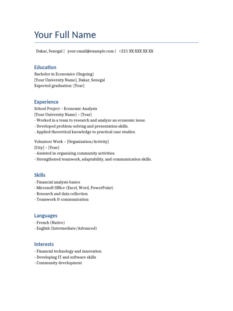 Finance Internship CV Template | PDF