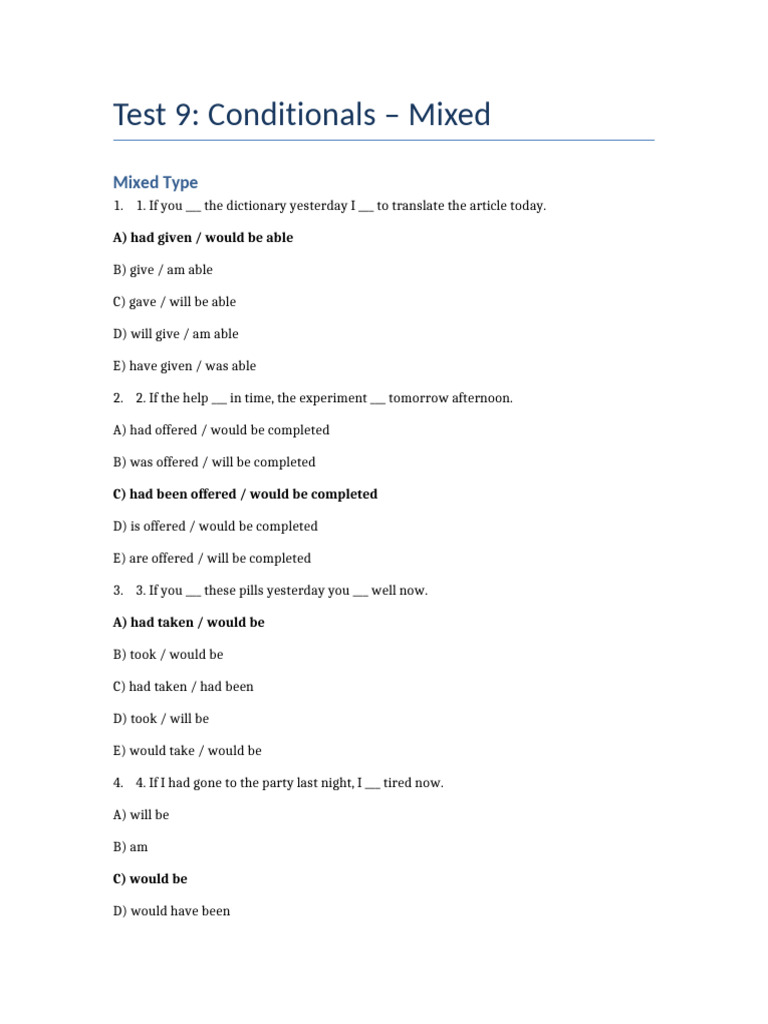 Conditionals Test Mixed | PDF