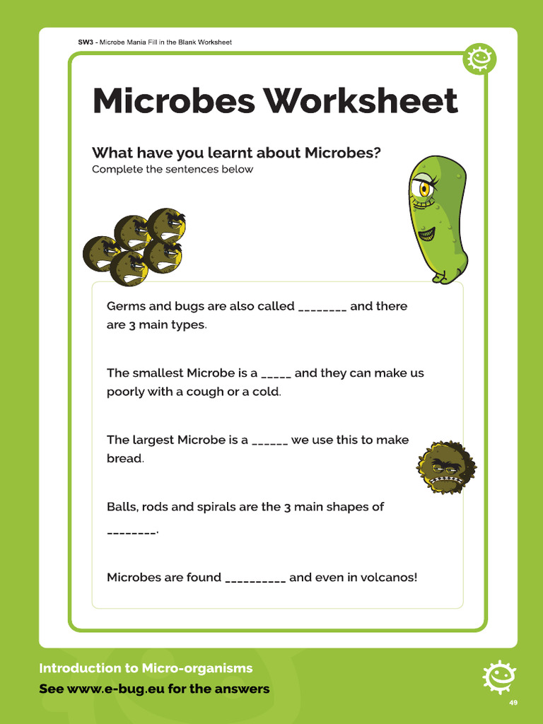 Microbe Mania Fill in The Blanks Worksheet | PDF