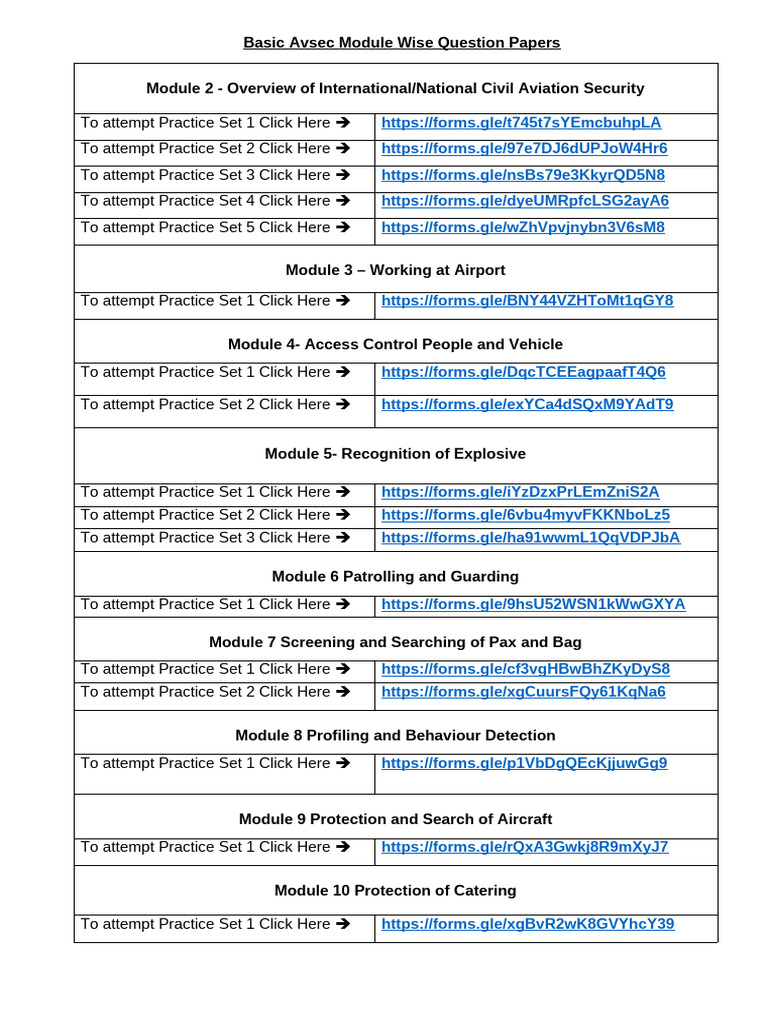 Basic Avsec Module Wise Question Papers 1 | PDF | Airport Security | Aviation