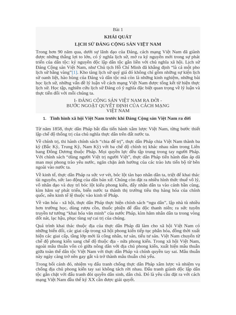 Bài 1 - Khái Quát Lịch Sử Đảng Cộng Sản Việt Nam | PDF