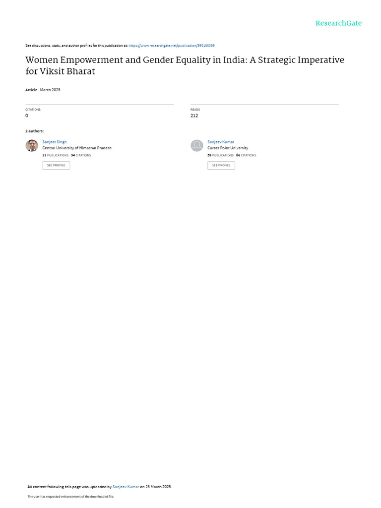 Women Empowerment and Gender Equality in India A Strategic | PDF ...