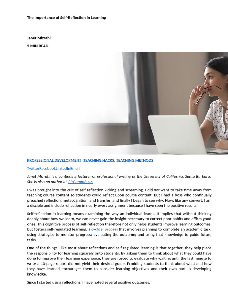 Self-Reflexion in Learning | PDF | Learning | Metacognition