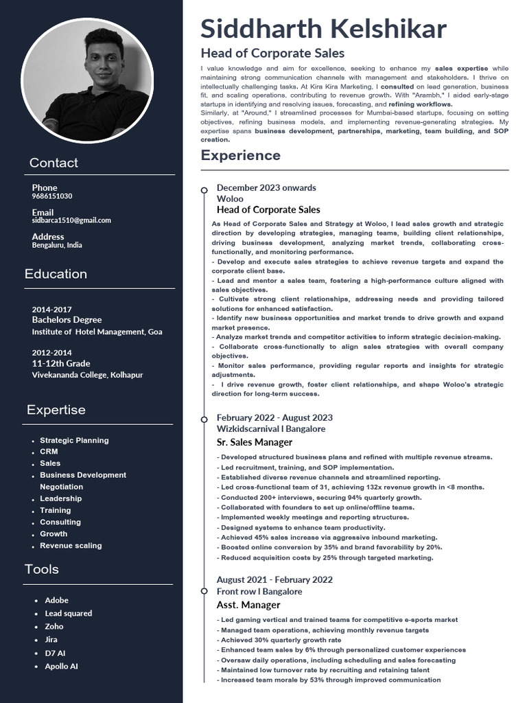Siddharth CV Head of Sales | PDF | Sales | Marketing