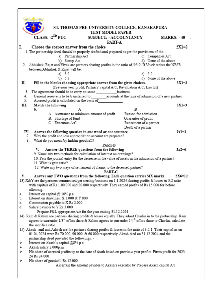 2nd Pu Test Model Paper 2025 | PDF | Accounting | Corporations