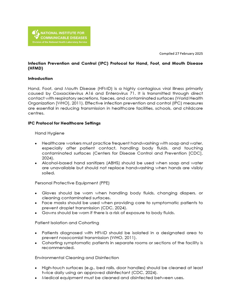 Infection Prevention and Control HFMD 2025 | PDF | Hand Washing ...