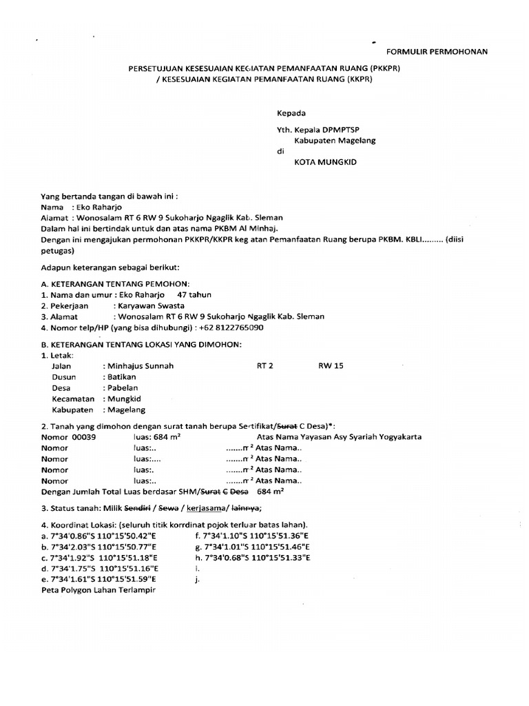 Surat Permohonan PKKPR | PDF