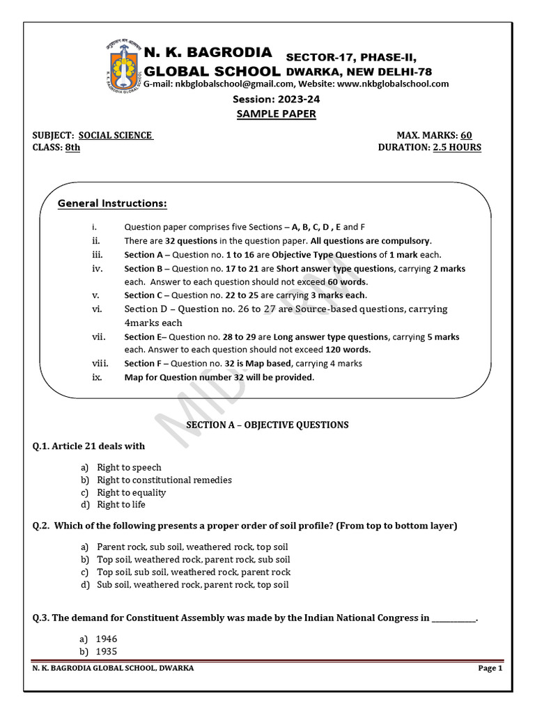 Class 8 Social Science Midterm Paper | PDF