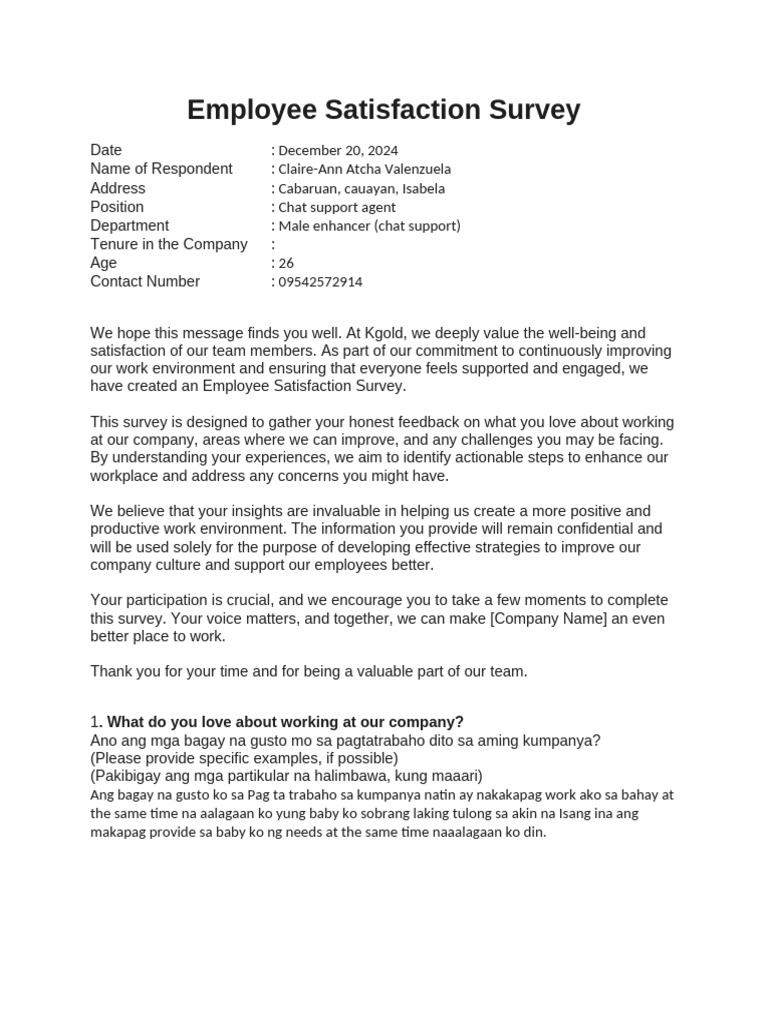 Importance of Employee Satisfaction Survey | PDF | Business | Workplace