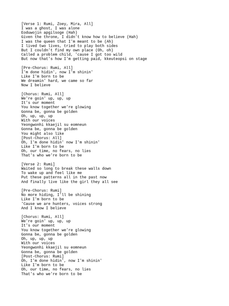 Golden Lyrics: K-Pop Anthem | PDF
