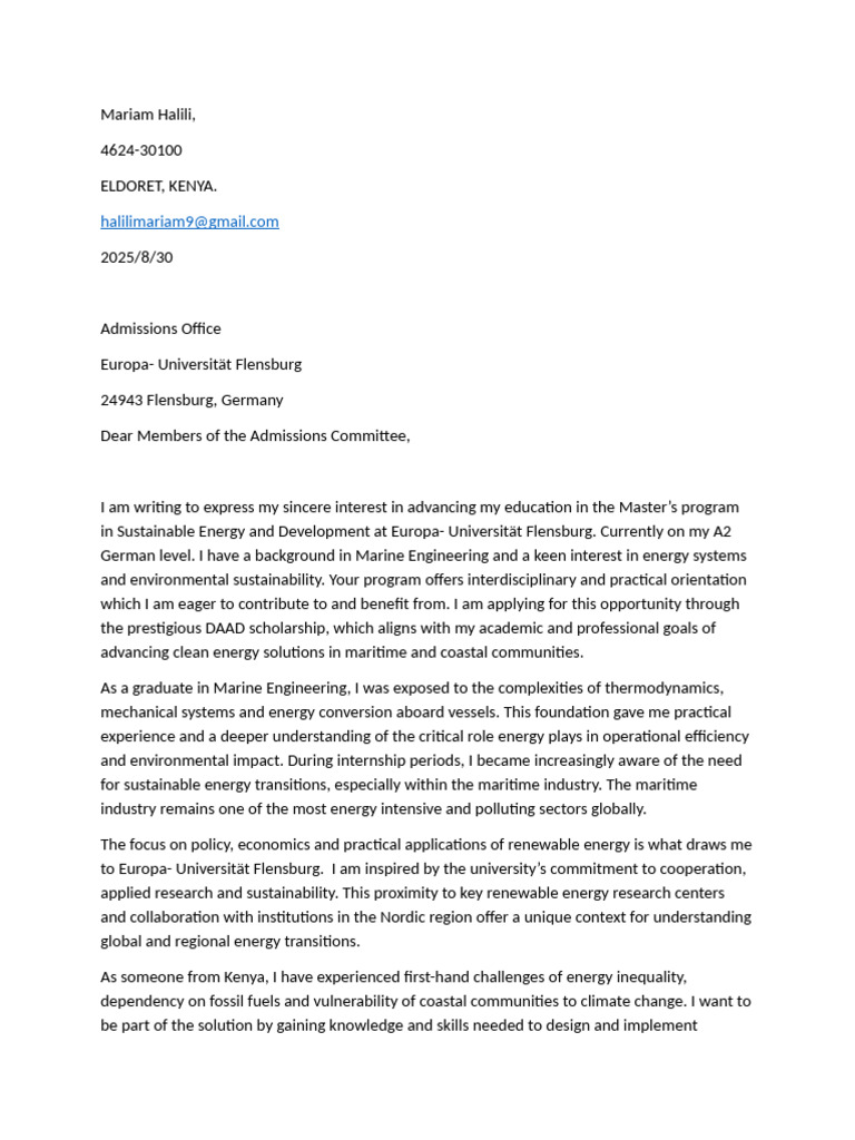 Master's Program in Sustainable Energy and Development-Motivation ...