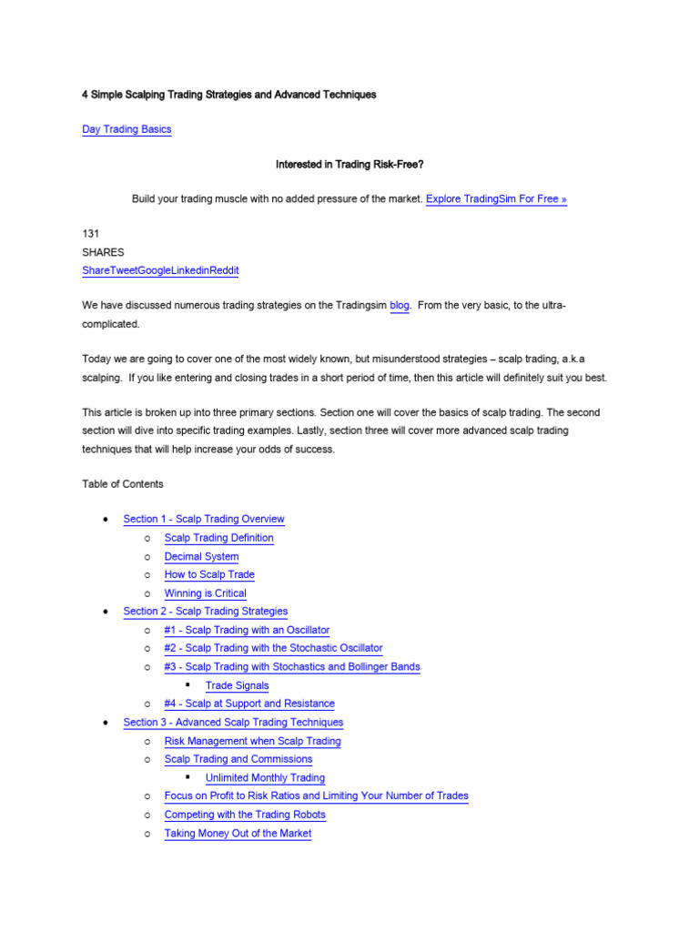 4 Simple Scalping Trading Strategies and Advanced Techniques | PDF | Financial Markets | Market ...