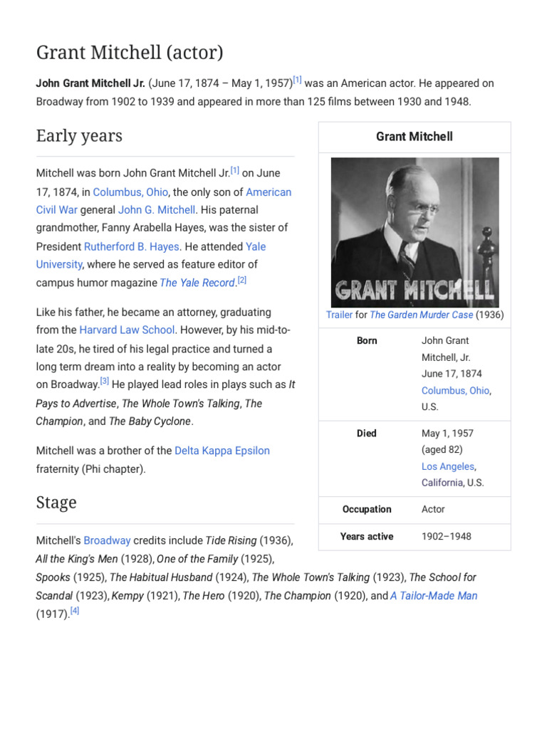 Grant Mitchell: Broadway and Film Legacy | PDF