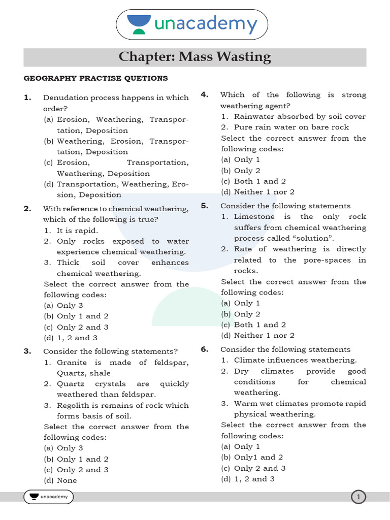 Mass Wasting and Weathering Quiz | PDF | Rock (Geology) | Weathering