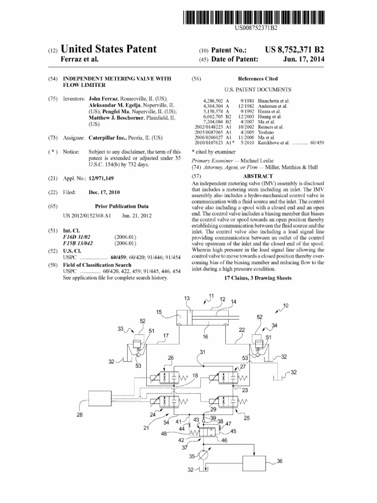 CAT IMV With Flow Limiter (2014) US8752371B2 | PDF