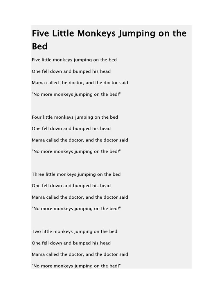 Five Little Monkeys Jumping on the Bed | PDF