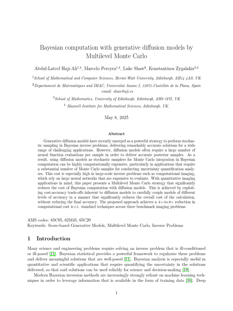 Bayesian Computation With Generative Diffusion Models by Multilevel Monte Carlo | PDF | Monte ...