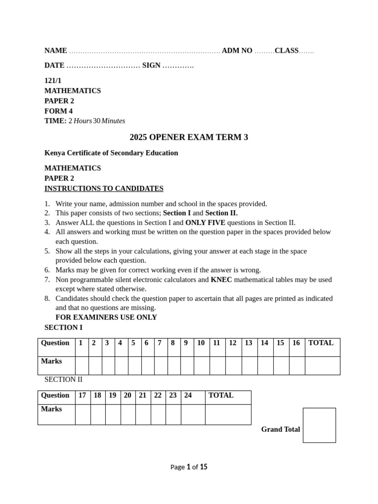 Mathematics f4t3 Pp2 2025 - Qs | PDF | Mathematics