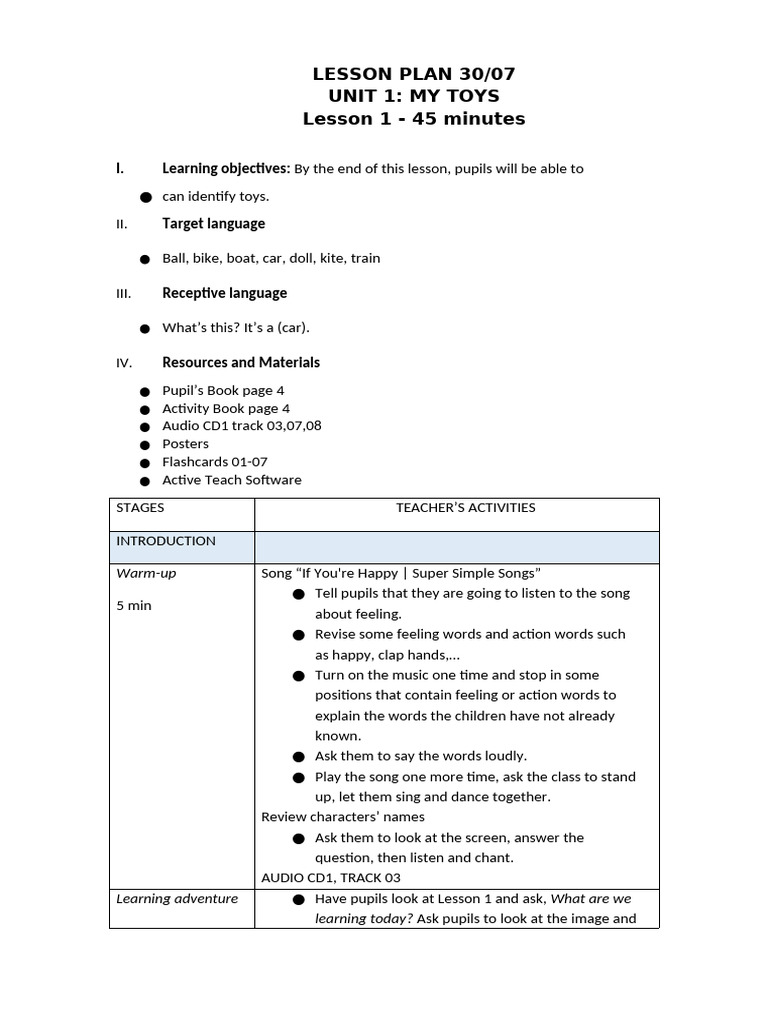 Lesson Plan: My Toys Vocabulary | PDF | Toys | Cognition