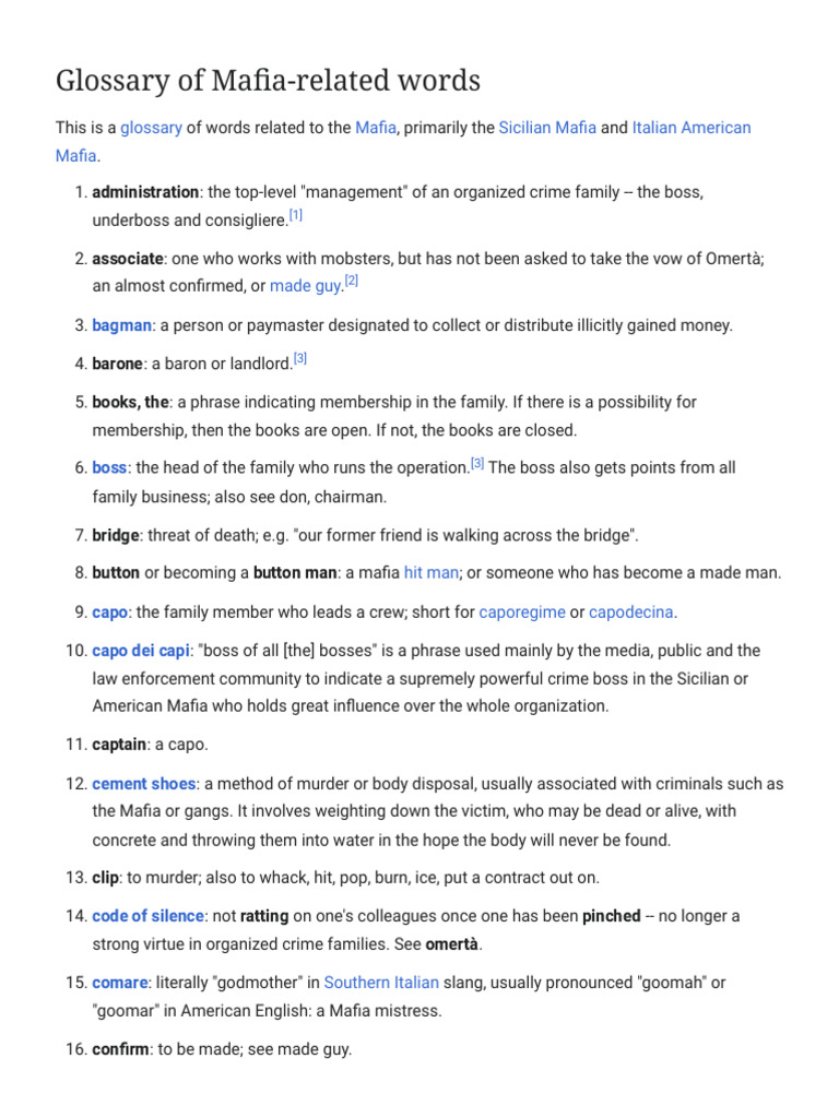 Mafia Terminology and Slang Glossary | PDF | American Mafia | Crime ...