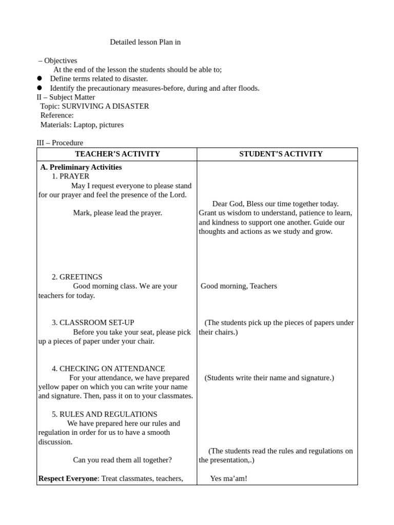 Lesson Plan Surviving A Disaster | PDF | Flood | Natural Disasters