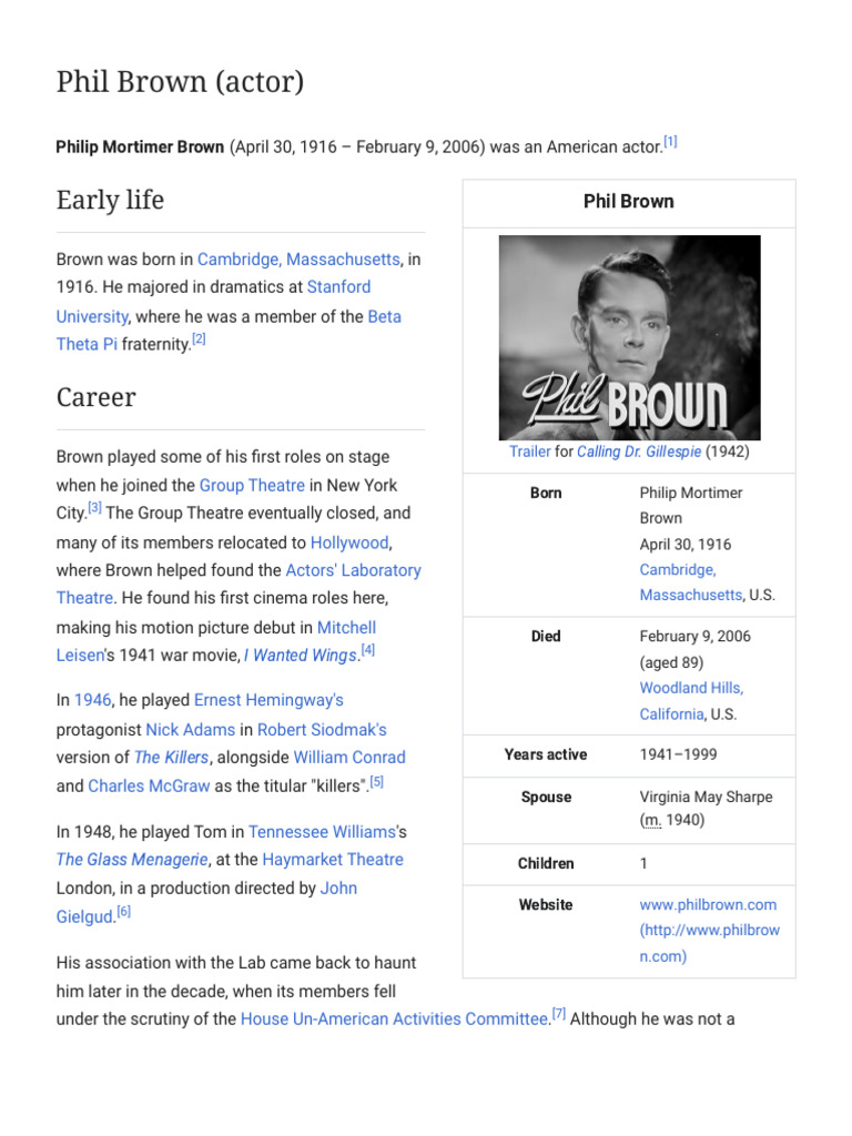 Phil Brown (Actor) - Wikipedia | PDF