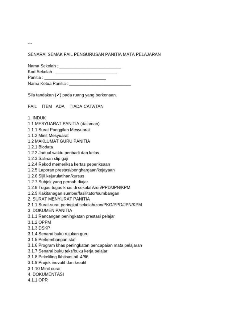 Senarai Fail Panitia | PDF