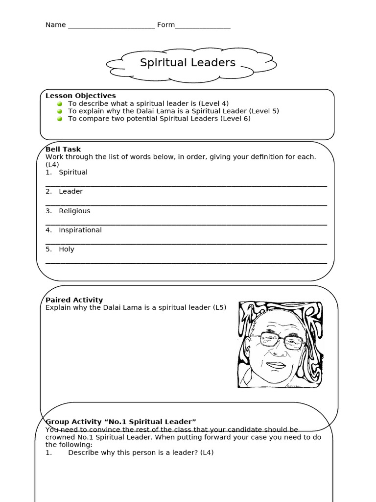 Spiritual Leaders Worksheet | PDF